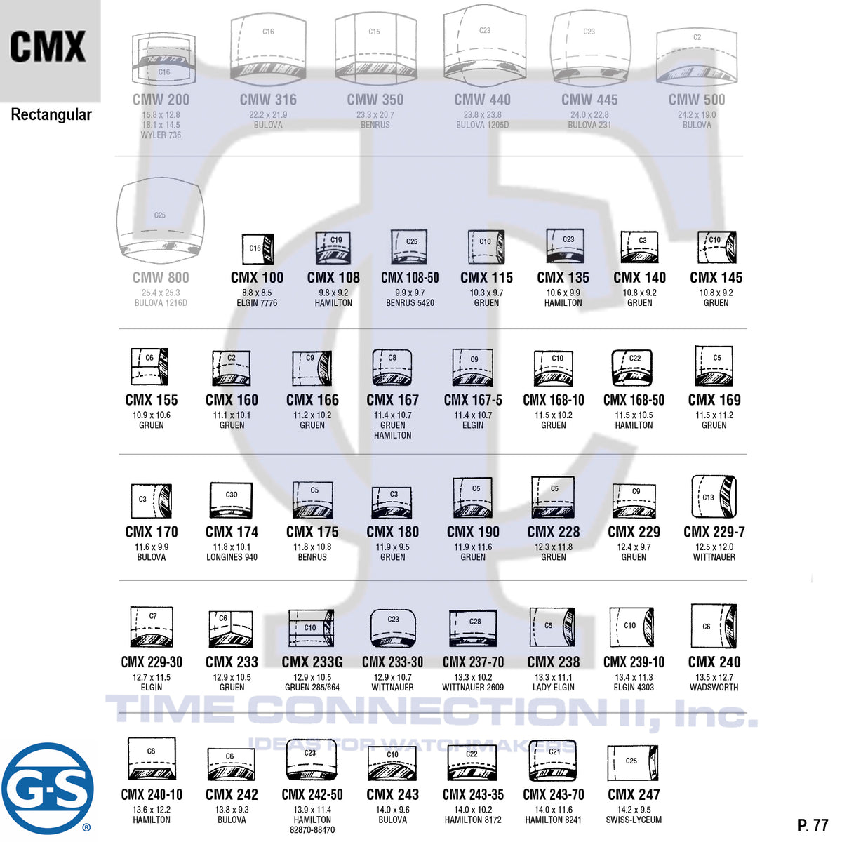 G-S RECTANGULAR (CMX) MILITARY CYLINDER FANCY CRYSTALS - PLASTIC CURVE ...