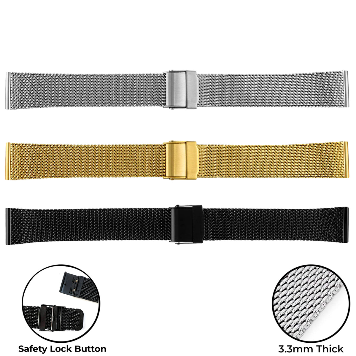 8001 Stainless Steel Heavy Mesh Band with Safety Lock Buckle (18 - 24m ...