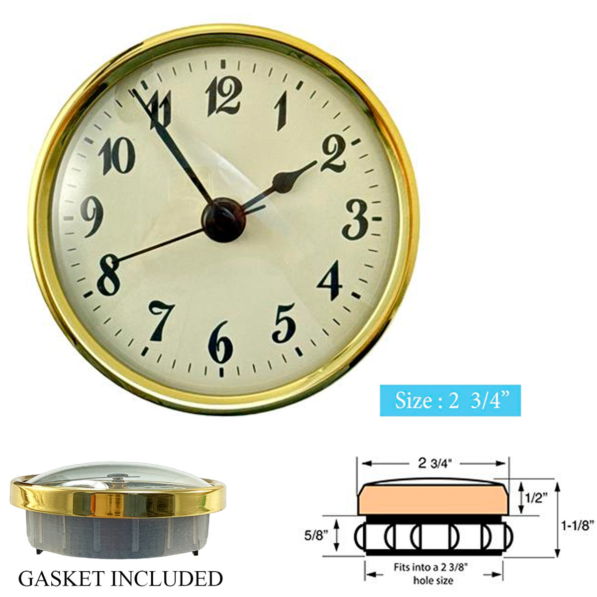 Clock Inserts 73mm (2 3/4") Yellow Bezel, Ivory Arabic Dial with Gaske ...