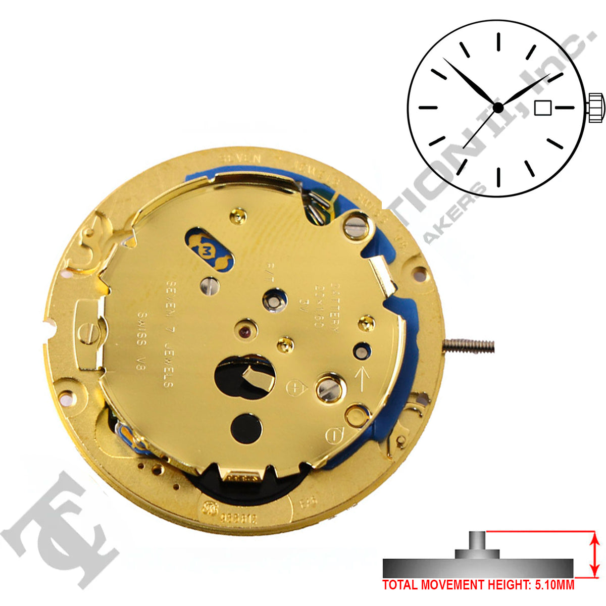 ETA 955.612 3 Hands Swiss Made Quartz Movement Ht. 5.10MM – Time ...