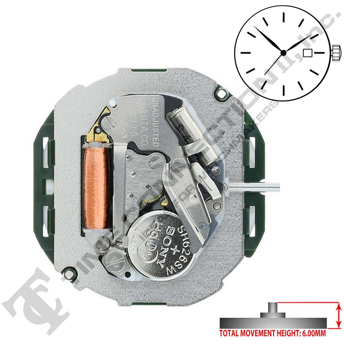 Miyota/Citizen LTD 2115 3 Hands Japan Quartz Movement Ht. 6.00MM (Vari ...