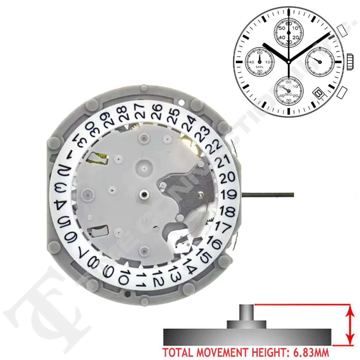 SUNON PE704 Chinese Quartz 3 Hands Multi Function Watch Movement Ht. 6 ...