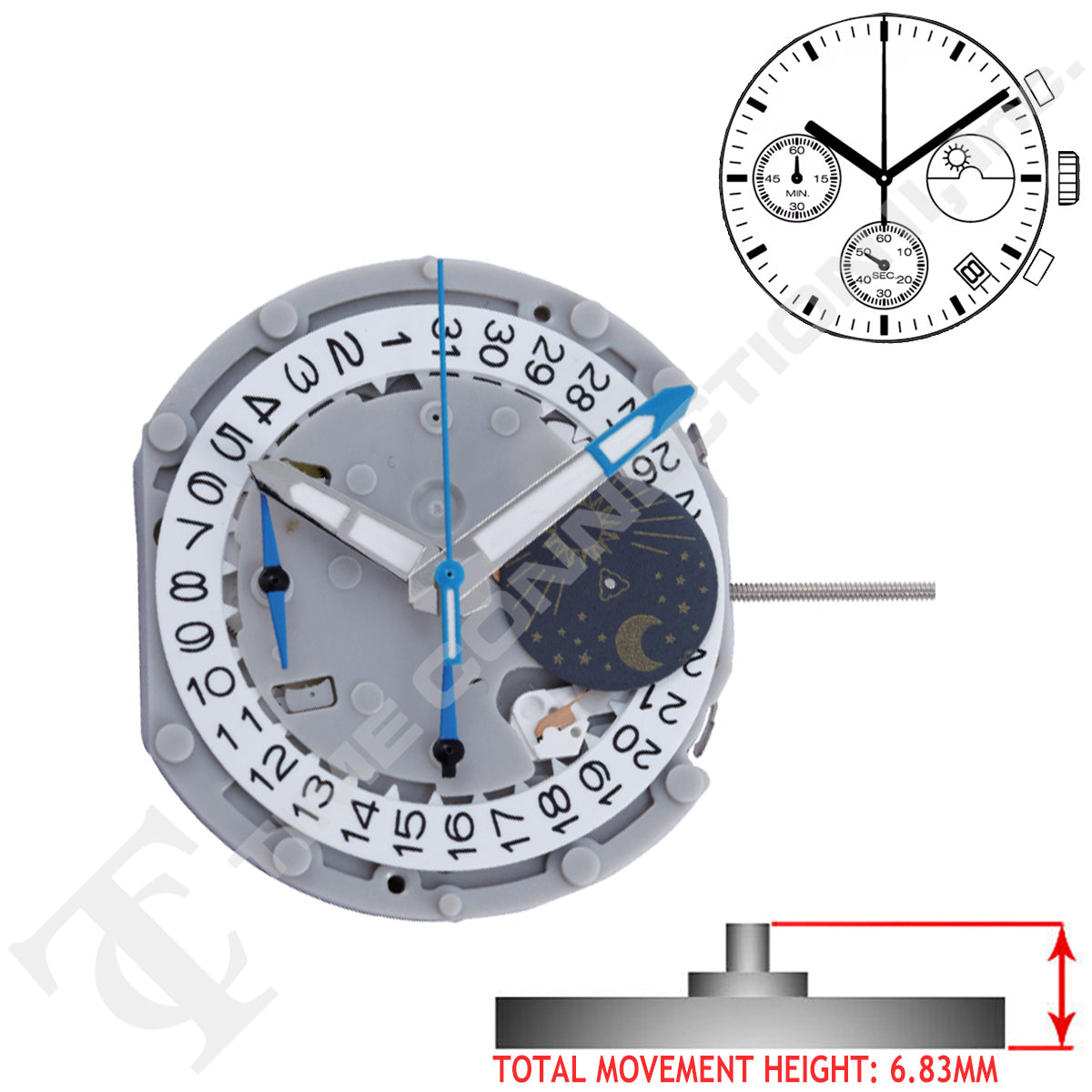 SUNON PE705 Chinese Quartz 3 Hands Multi Function Watch Movement Ht. 6 ...