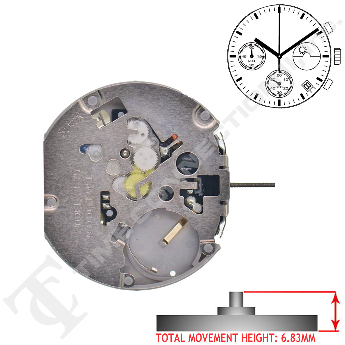 SUNON PE705 Chinese Quartz 3 Hands Multi Function Watch Movement Ht. 6 ...