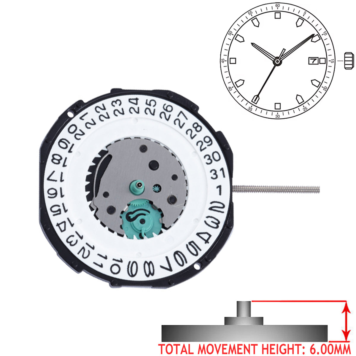 SUNON SL28D 3 Hands Chinese Quartz Watch Movement Ht. 6.00mm – Time ...