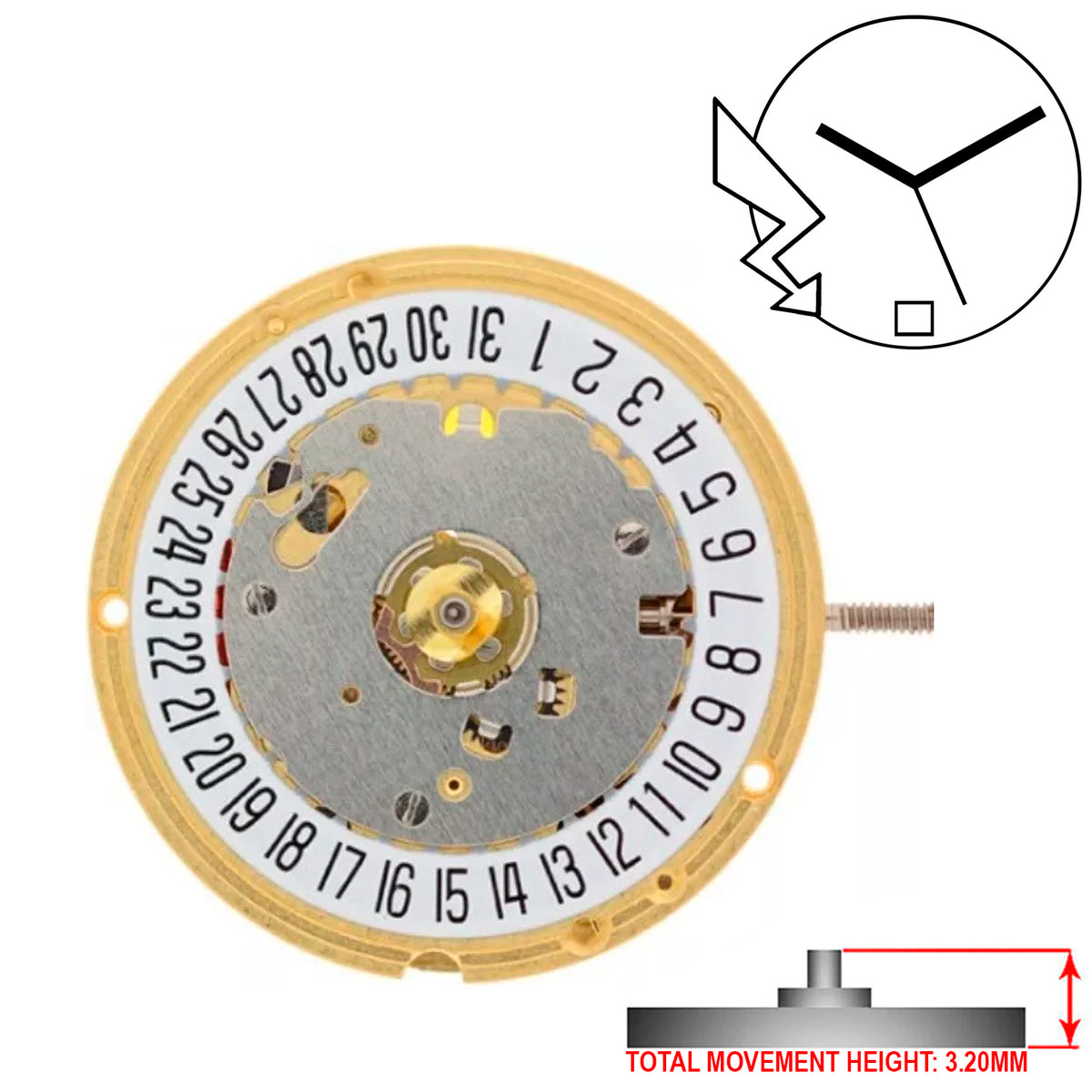 ETA E61.111 3 Hands Swiss Made Quartz Movement Ht. 3.20MM (Various Dat ...