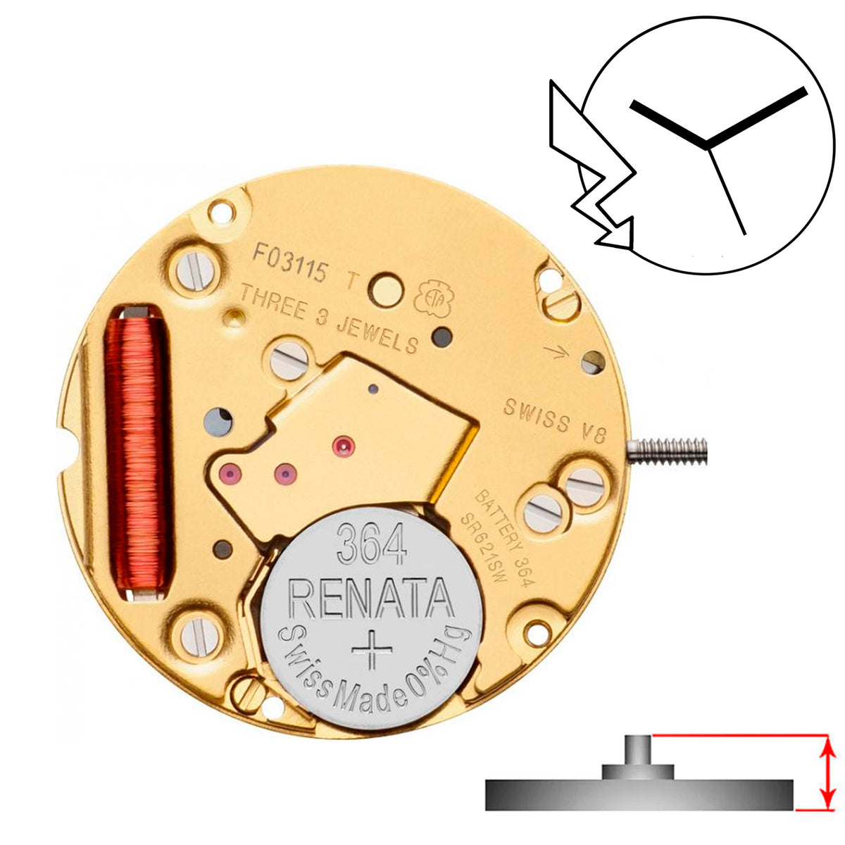 ETA F03.111 3 Hands Swiss Made Quartz Movement (Various Heights) – Time ...