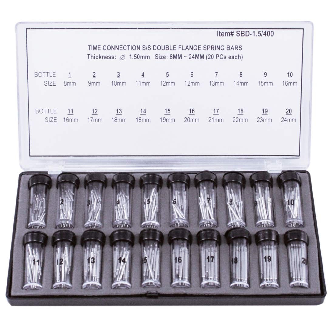 1.50mm Double Flange Spring Bars, Set 400 Pieces (8~24mm) – Time ...