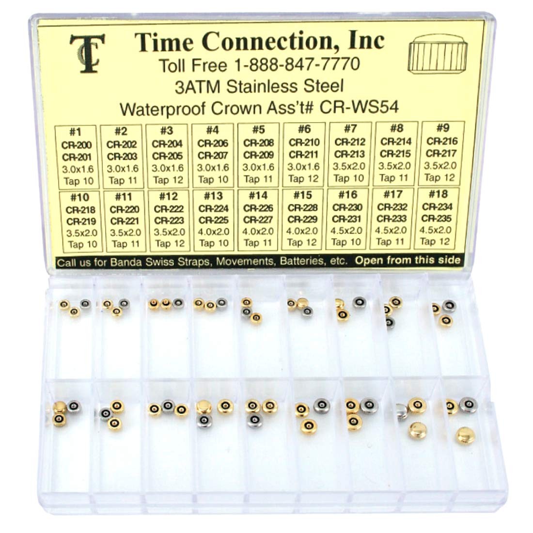 CR-WS54, 3 ATM Stainless Steel and Micron Gold Waterproof Crowns Assor ...