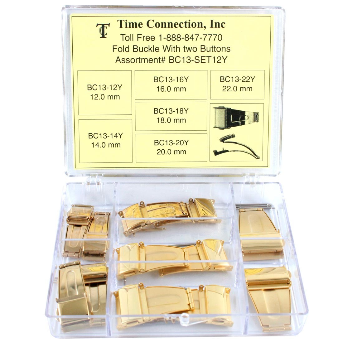 Folding Buckle with Two Buttons Assortment (12mm~22mm) All Gold Color ...