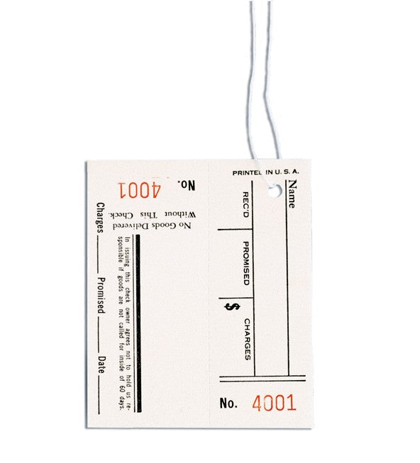 Printed Tags with Claim Checks (Box of 1,000) – Time Connection II, Inc