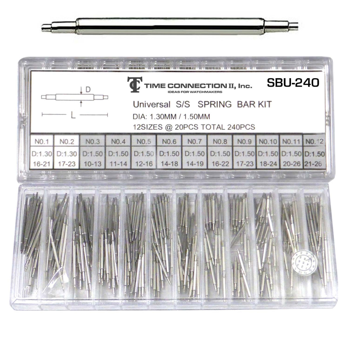 240 Stainless Steel Universal Spring Bar Assortment (1.3 & 1.5mm ...