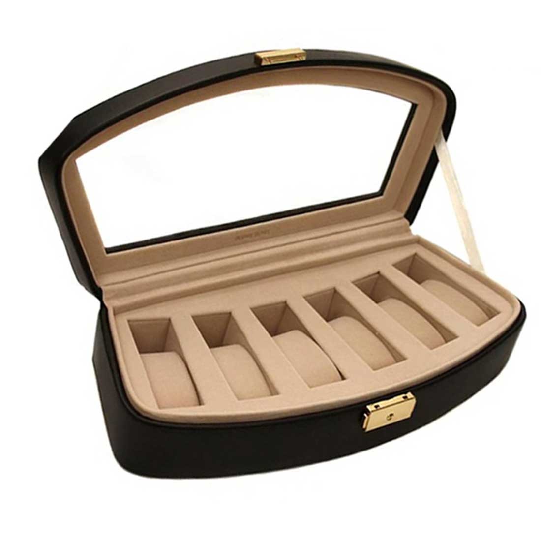 BX-800, Black Leather Watch Box with glass top for 6 Watches – Time ...