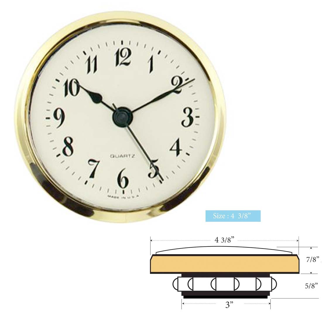 Clock Inserts 111mm (4 3/8") Yellow Bezel, Ivory Arabic Dial – Time ...